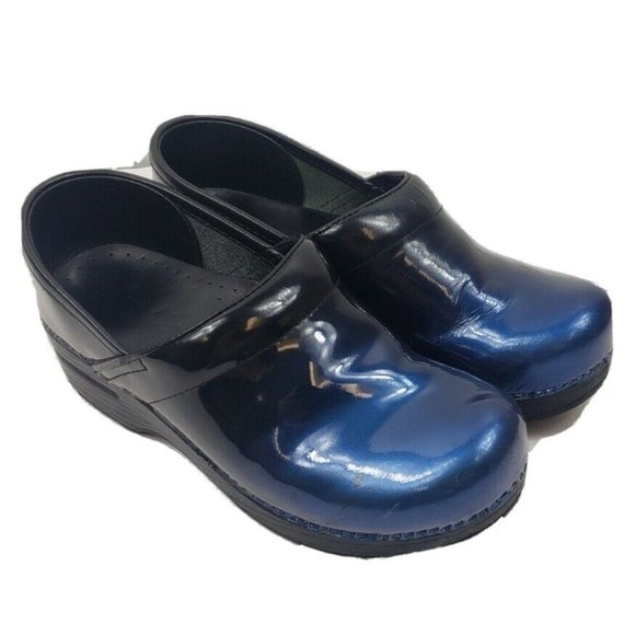 Dansko | Shoes | Dansko Womens Black Blue Leather Professional Clogs ...